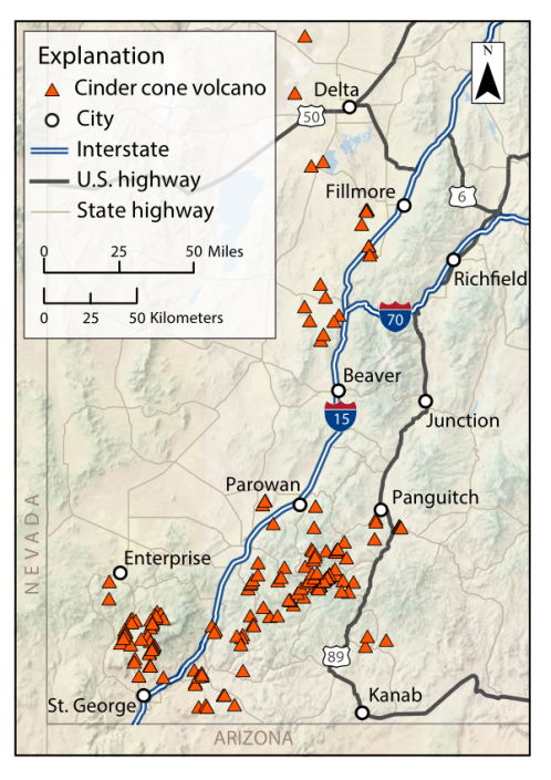 Location map of cinder cone volcanoes in southwest Utah. - Utah ...