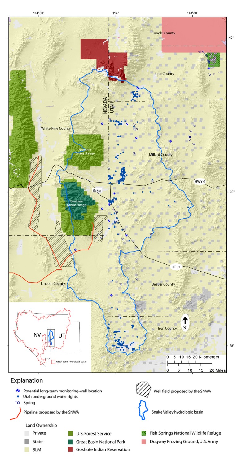 Land ownership, Utah wells, springs, and proposed SNWA facilities ...